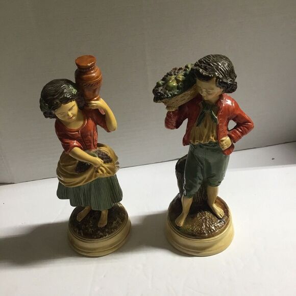Art | Vintage Italian Chalkware Figurine Of Boy Pheasant Girl Harvester ...